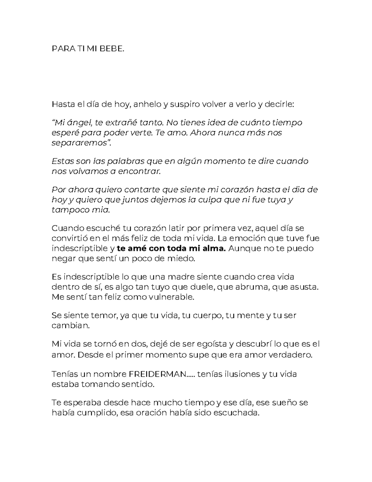 Carta de Amor y Despedida a Mi Bebé - VBNM - Studocu