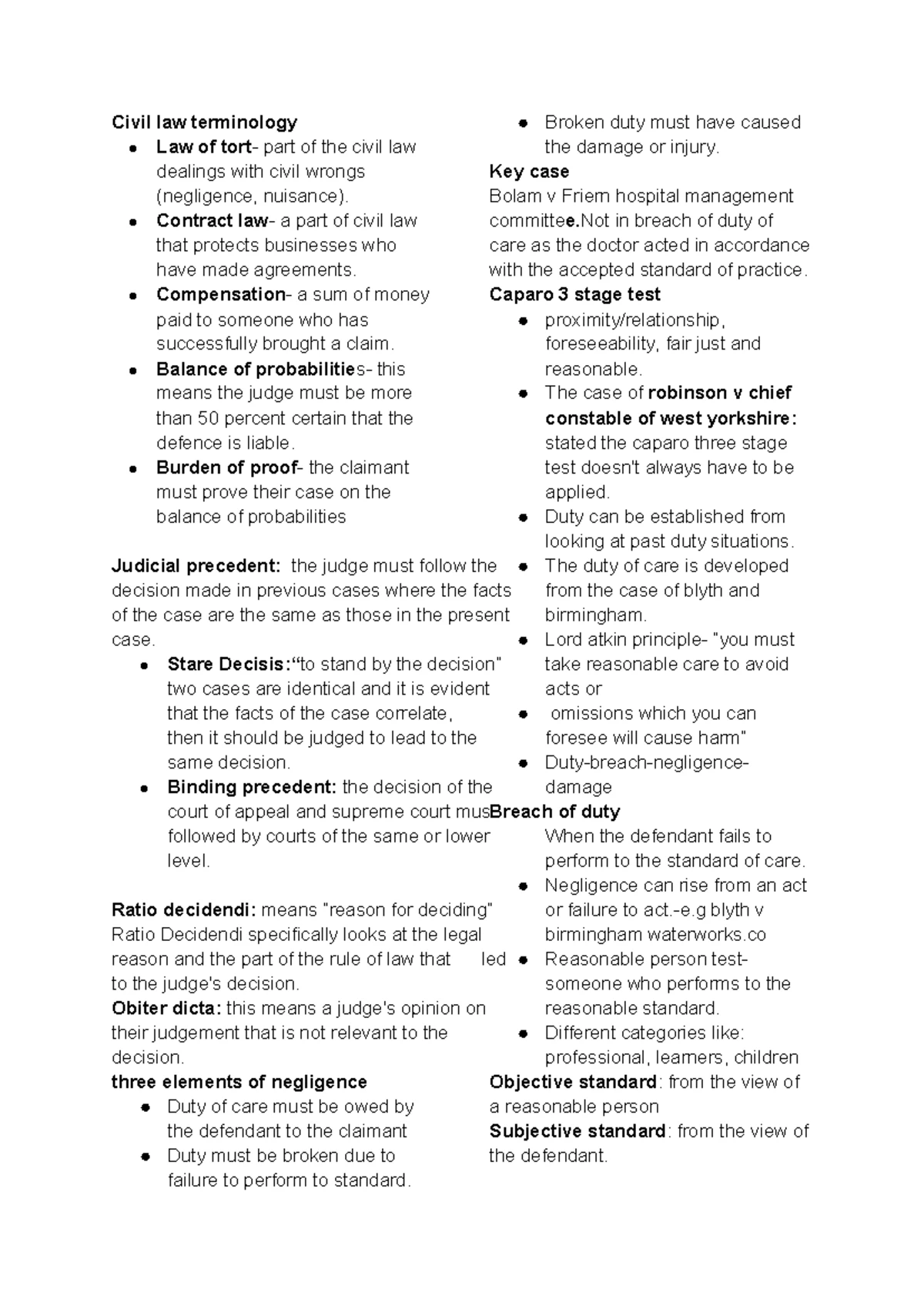 Law 101: Comprehensive Notes on Tort and Contract Law Concepts - Studocu