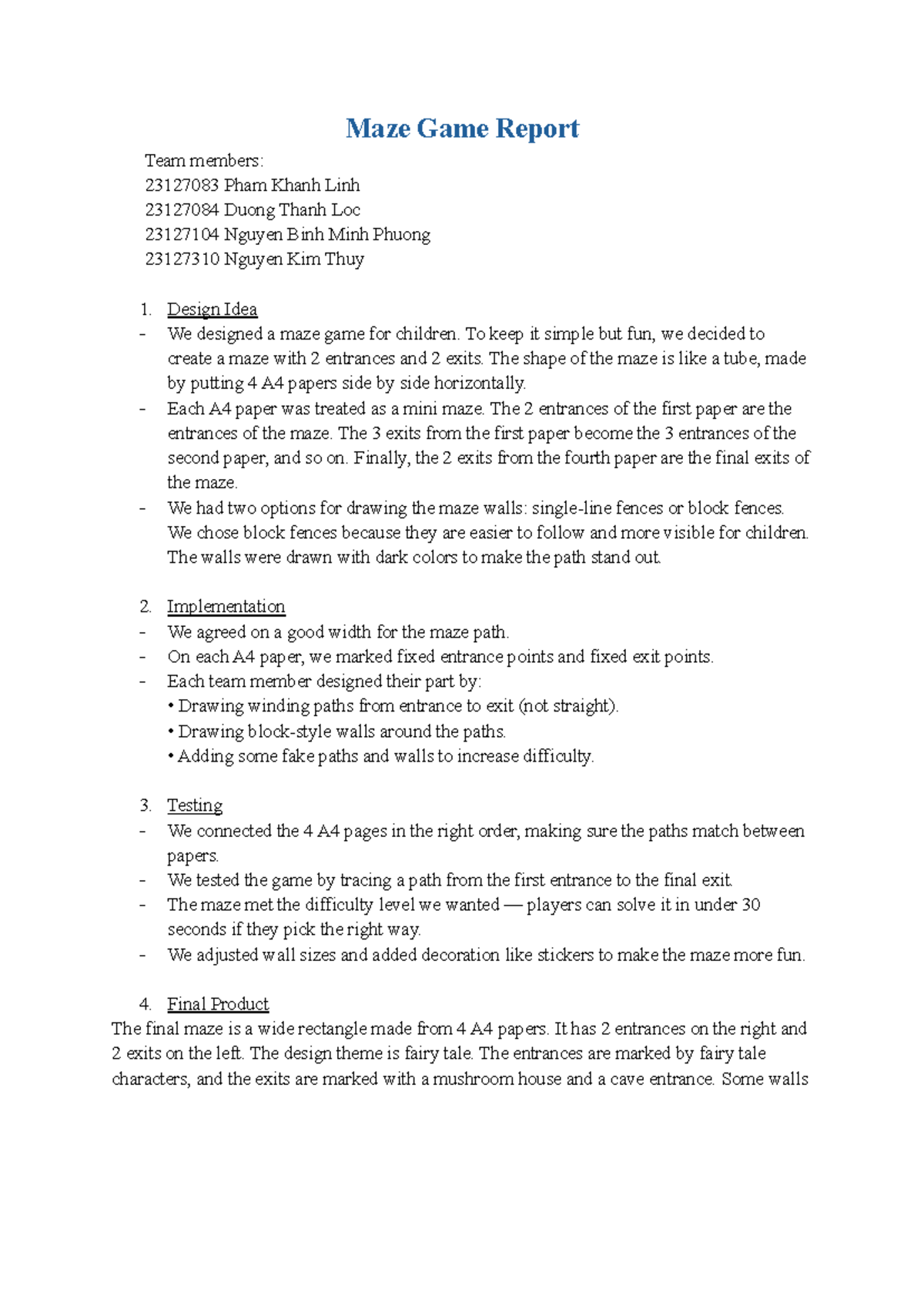 Maze Game Design Report: Team 23127083, 23127084, 23127104, 23127310 ...