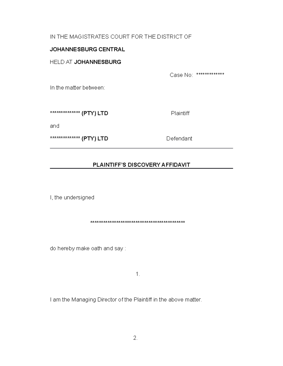 Discovery Affidavit - Document Drafting for Case No ...