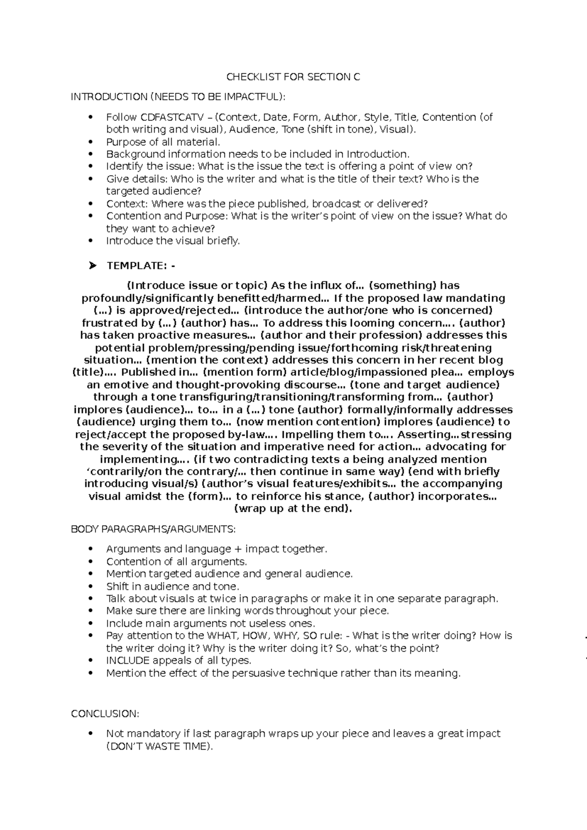 Checklist for Section C: Impactful Introduction Guidelines - Studocu