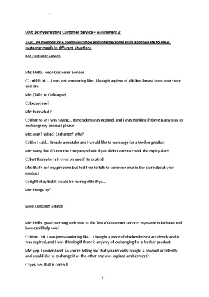 Unit 14 - Investigating Customer Service Distinction FULL Assignment ...