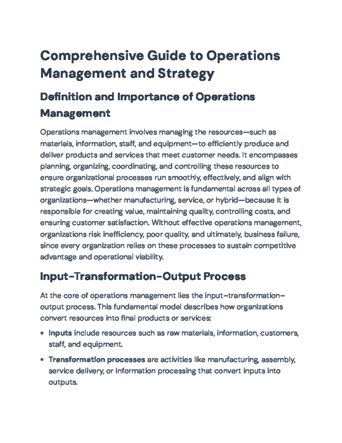 Comprehensive Insights on Operations Management Strategies (OM 101 ...