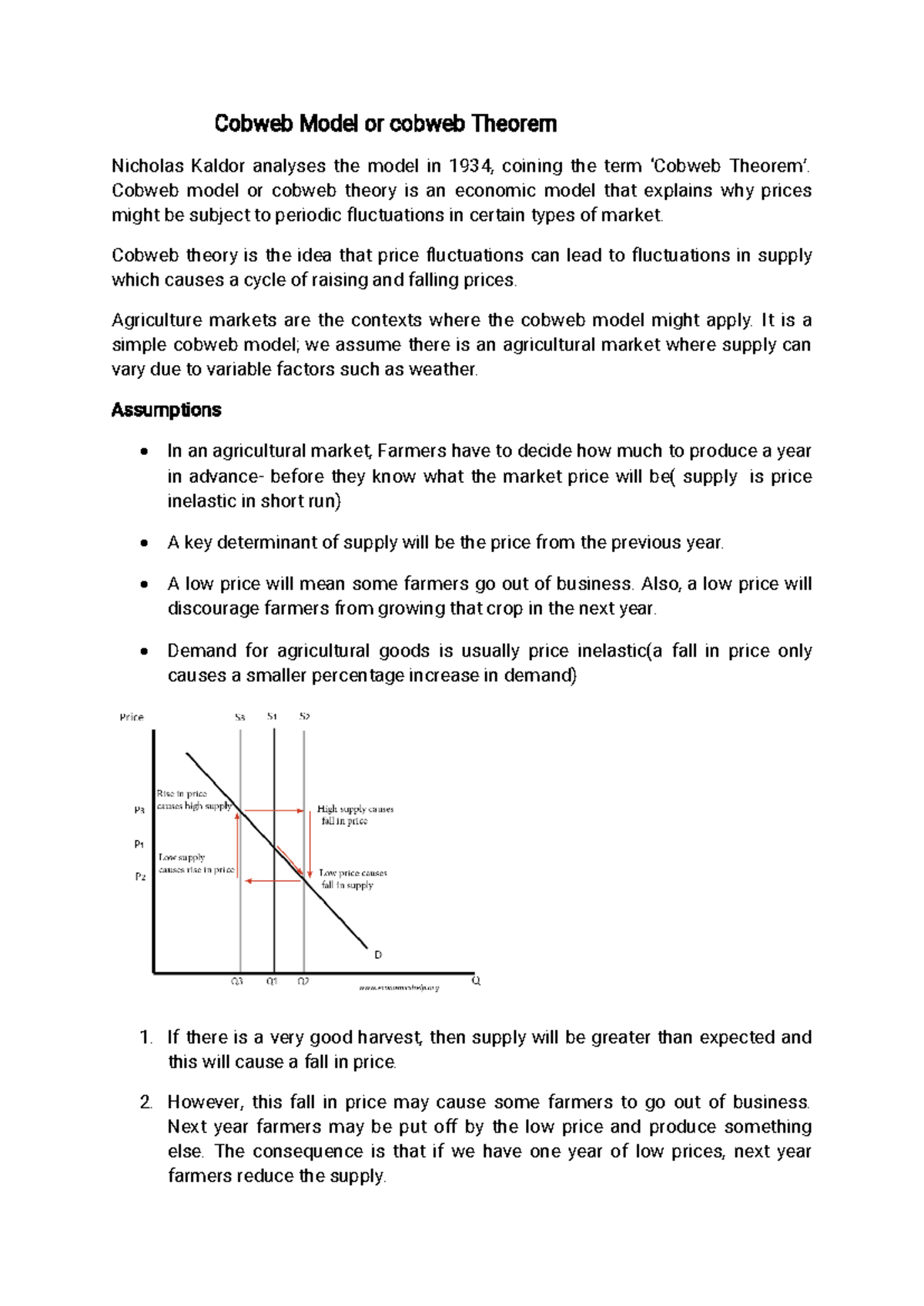 Cobweb Model or Theorem: Analyzing Price Fluctuations in Markets - Studocu