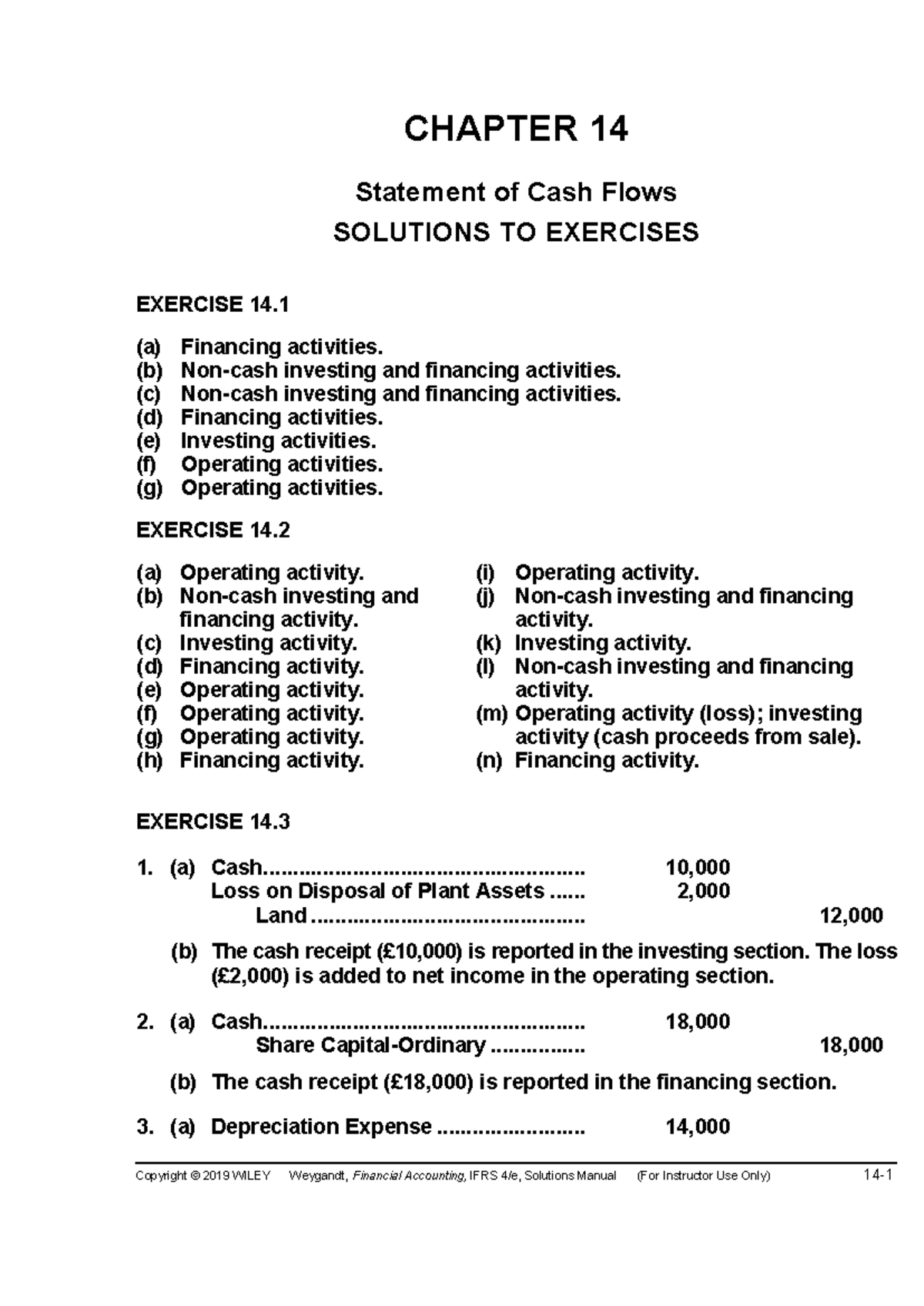 Chapter 14 Solutions: Statement of Cash Flows Analysis (FIN 101) - Studocu
