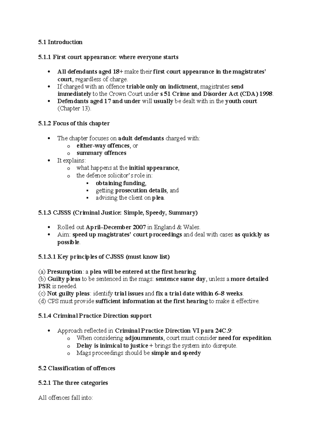 Ch 5 Criminal Law Summary for SQE 1: First Court Appearance & Offence ...