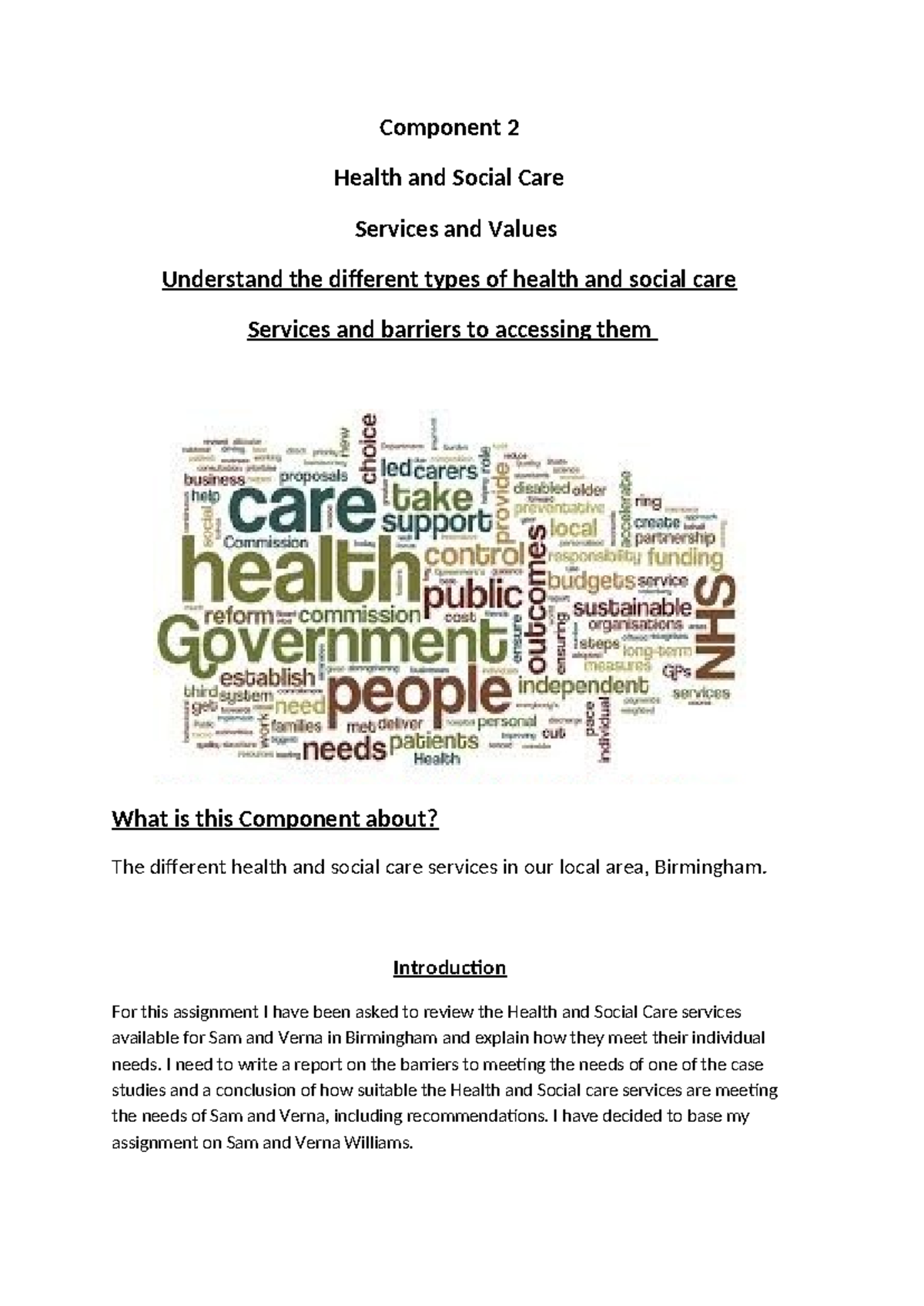 Component 2 LAA Coursework 2: Health & Social Care Services Review ...