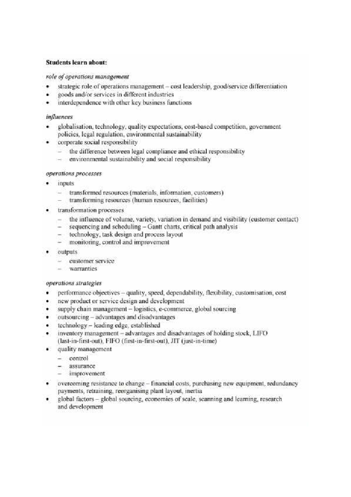Operations Management: Strategic Role, Competitive Advantage & Cost ...