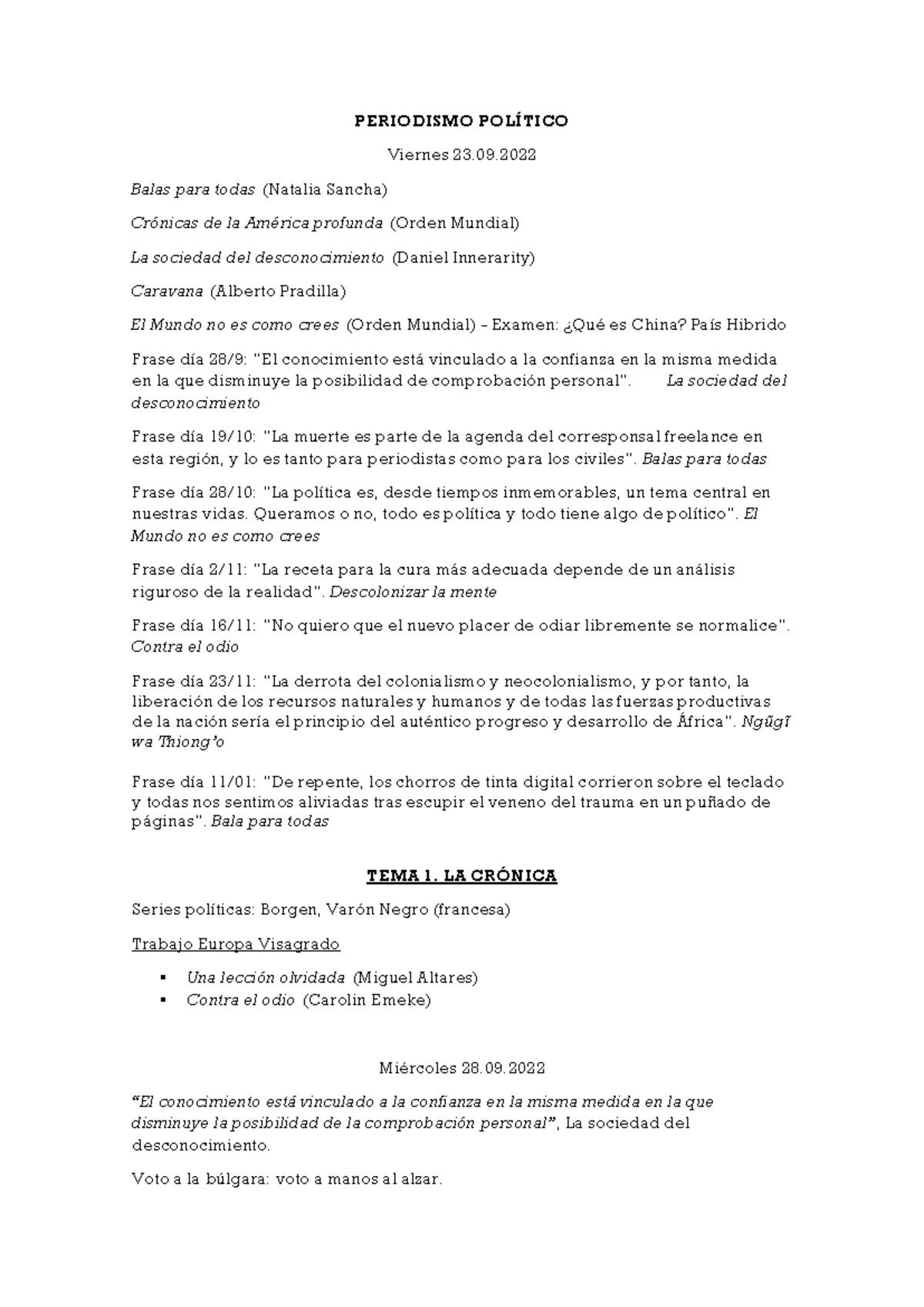 Periodismo Político - Temario Completo y Análisis Crítico - Studocu