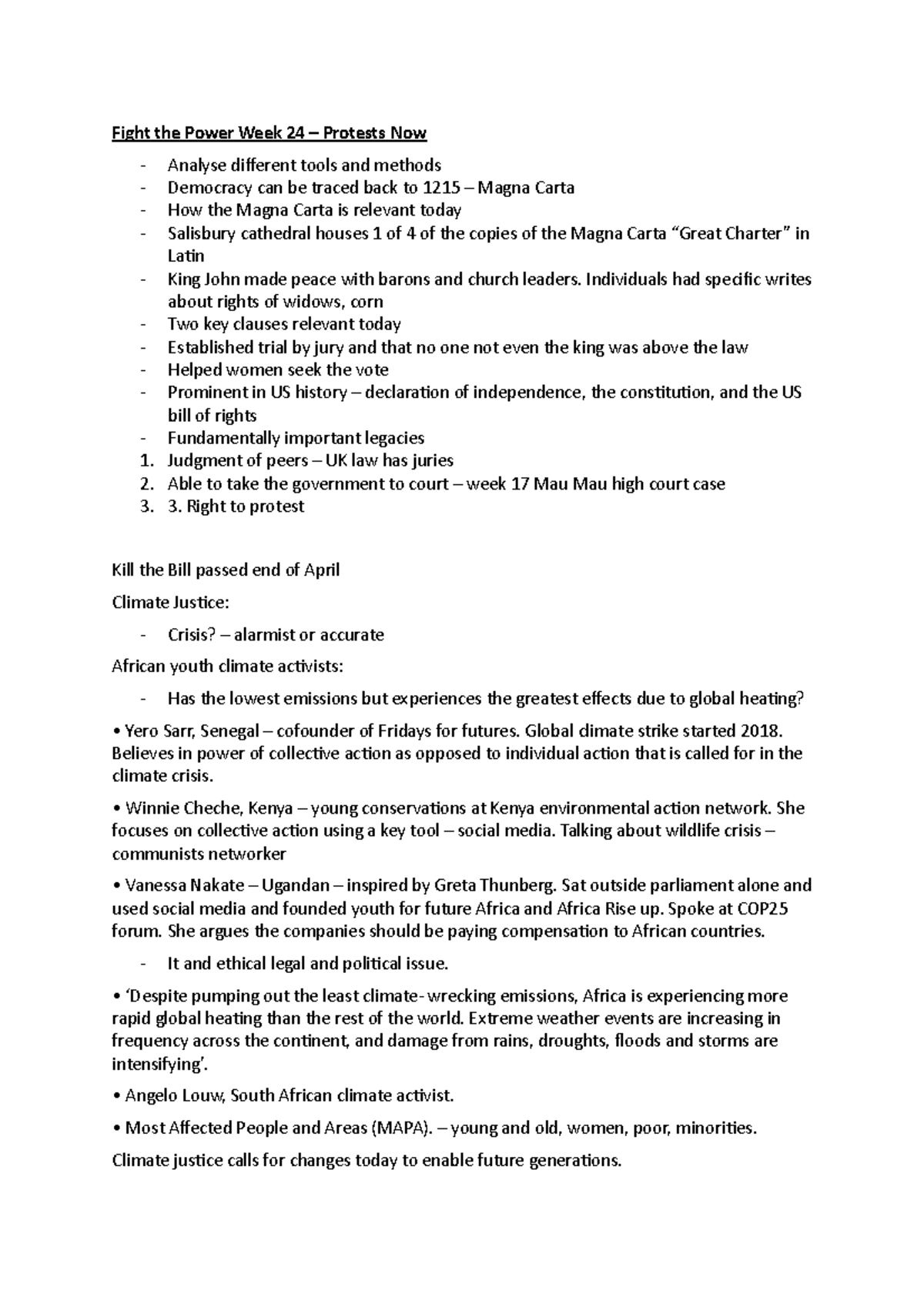 Fight the Power Week 24 - Final Lecture Notes on Protests & Democracy ...