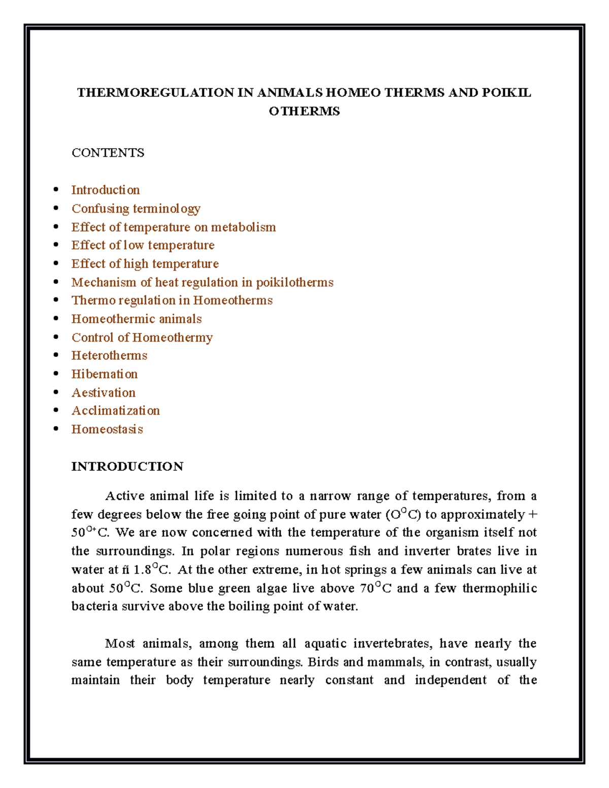 THERMOREGULATION IN ANIMALS: HOMEOTHERMS AND POIKILOTHERMS STUDY GUIDE ...