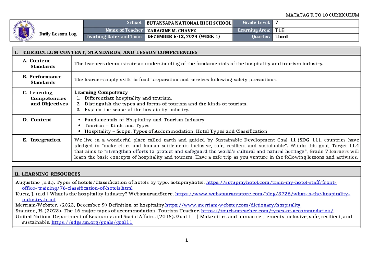 Grade 7 TLE Curriculum MAP - Family and Consumer Science Q3 - Studocu