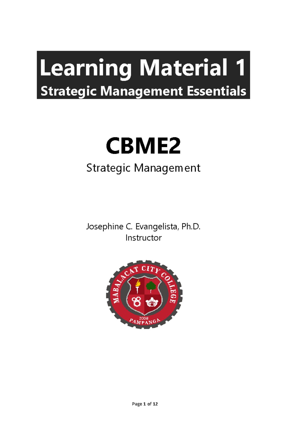 LM1 CBME2 Midetrm - Cbme lesson 1 - Learning Material 1 Strategic ...