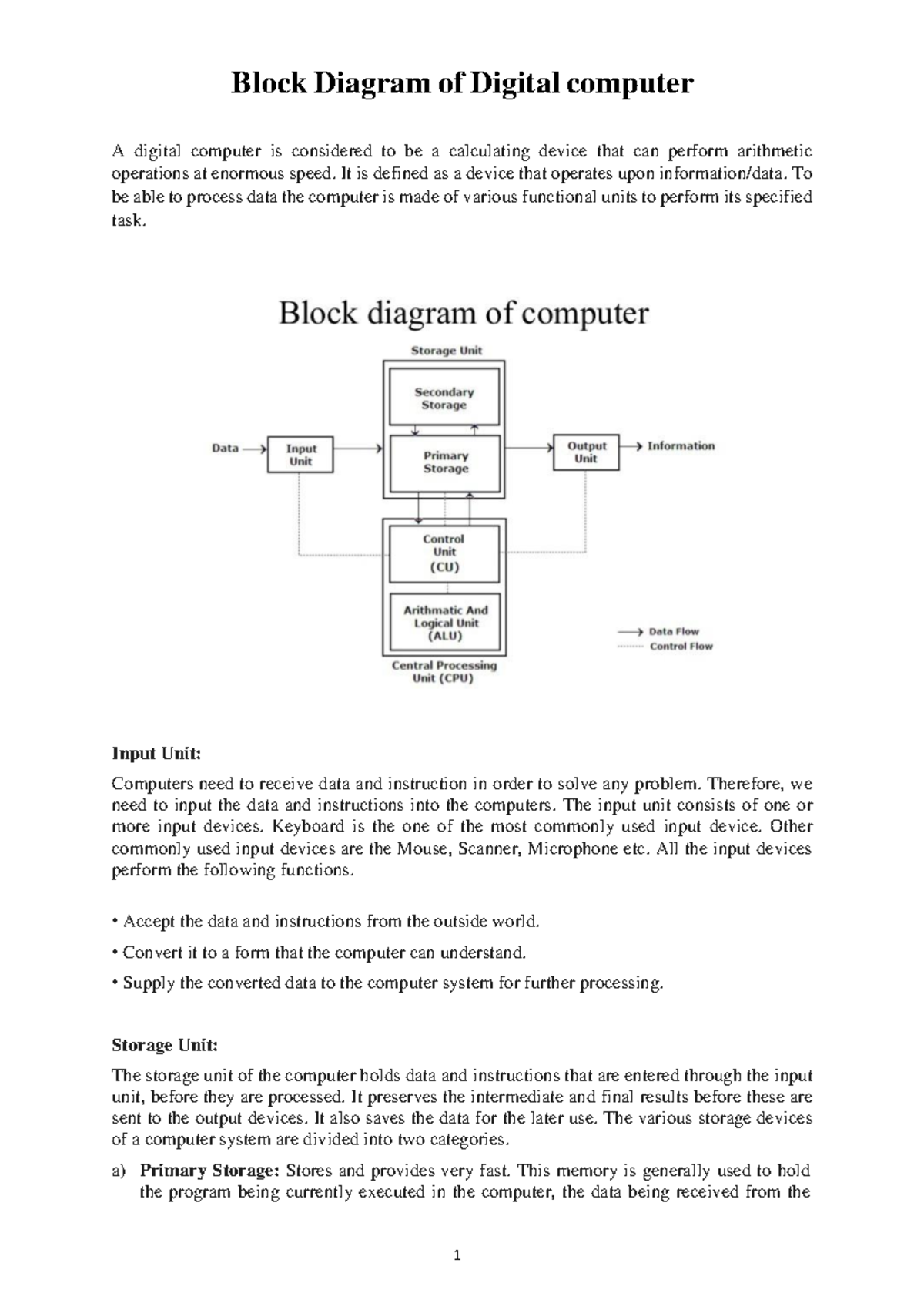 Block Diagram of Digital Computers: Types and Functions Explained - Studocu