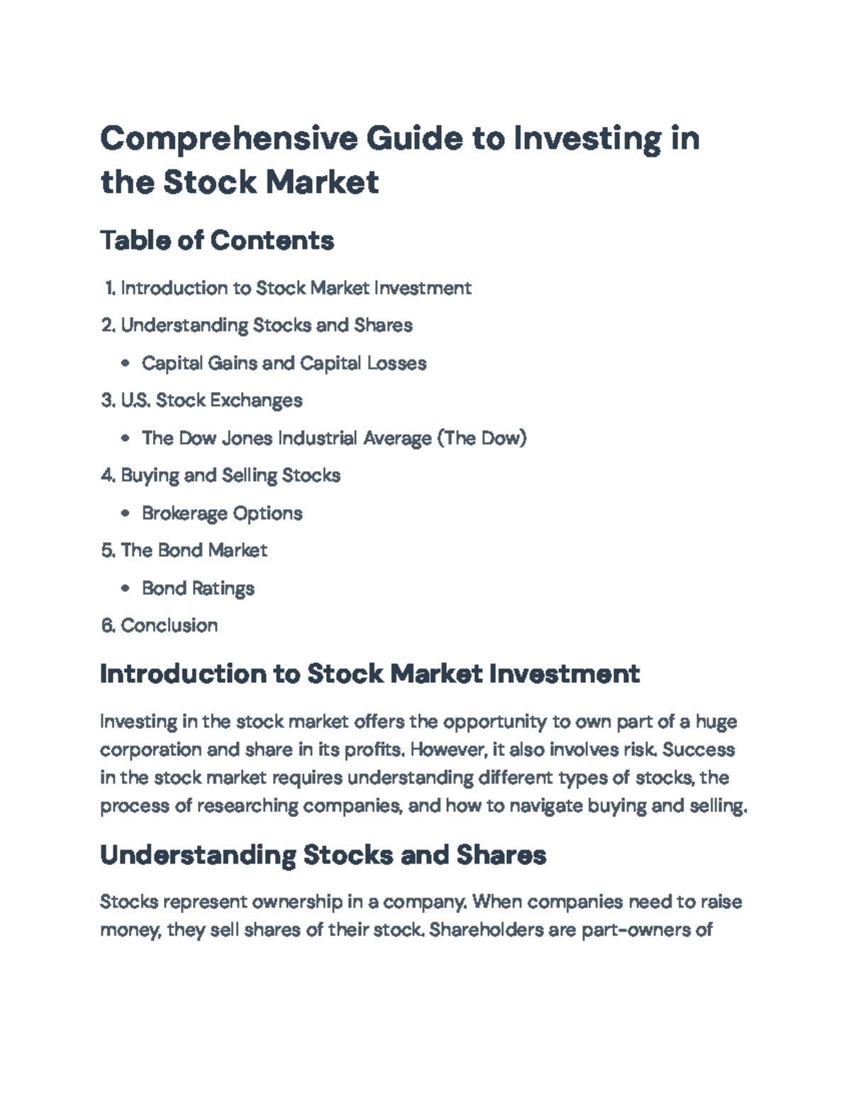 Comprehensive Guide to Stock Market & Bond Investments (FIN101 ...