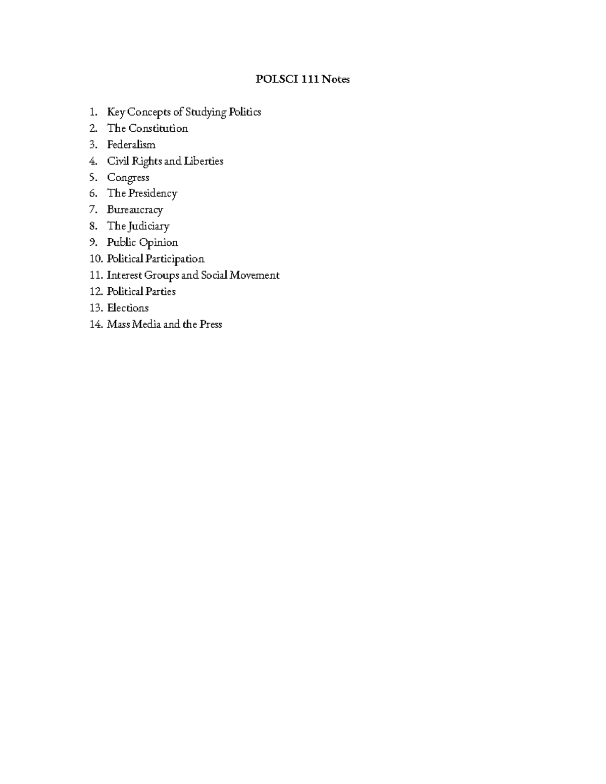 POLSCI 111 Unit 2: The Constitution - POLSCI 111 Notes Key Concepts of ...