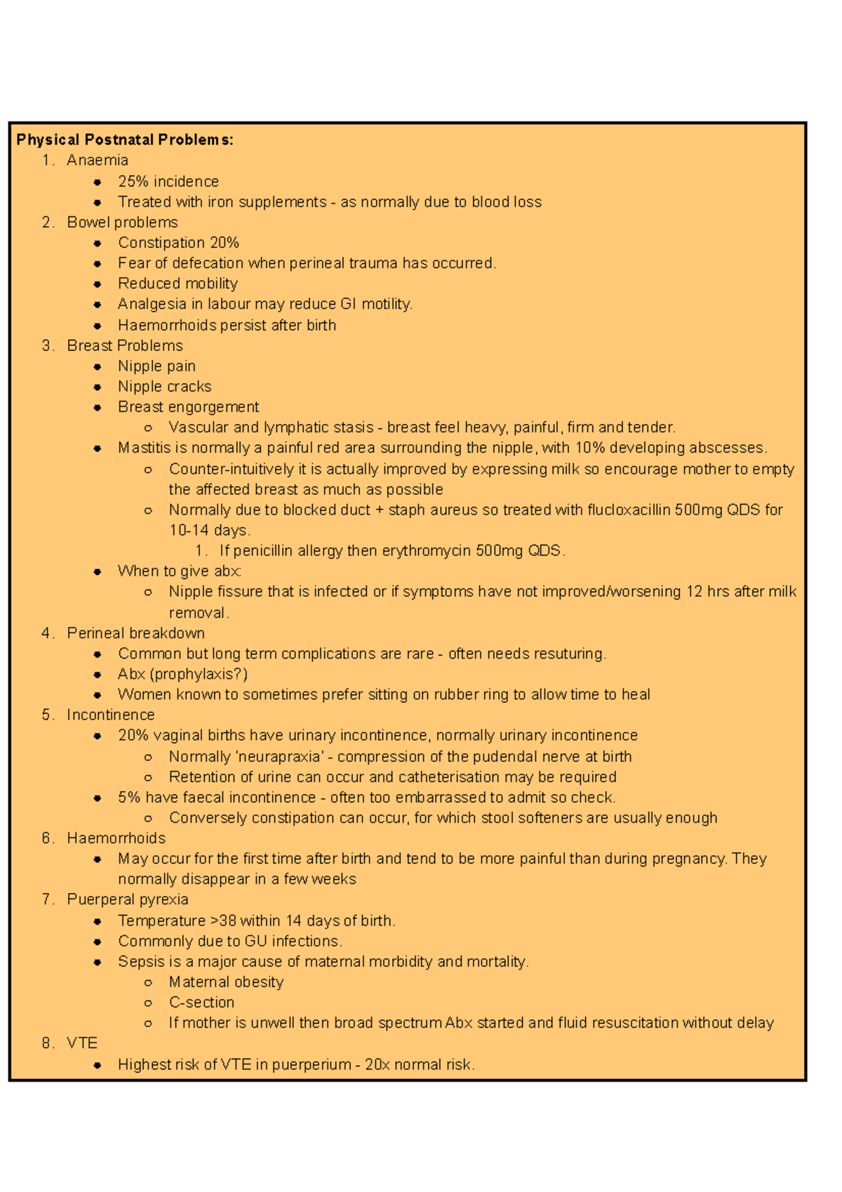 Year 4 Obstetrics: Abnormal Puerperium Lecture Notes on Postnatal ...