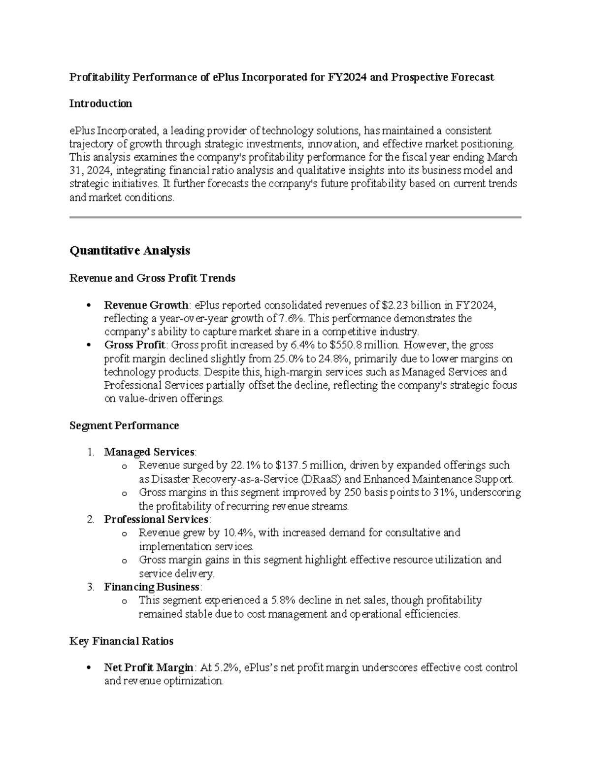 Profitability Analysis of ePlus Inc. for FY2024 - AS3 - Studocu
