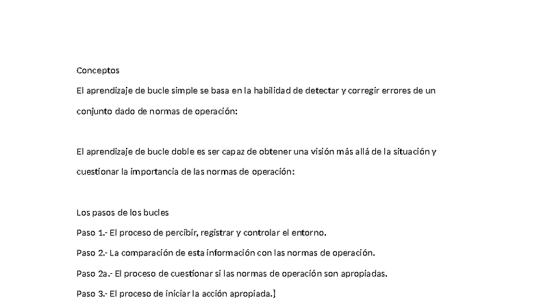 Conceptos: Bucle Simple y Doble en Aprendizaje Organizacional - Studocu