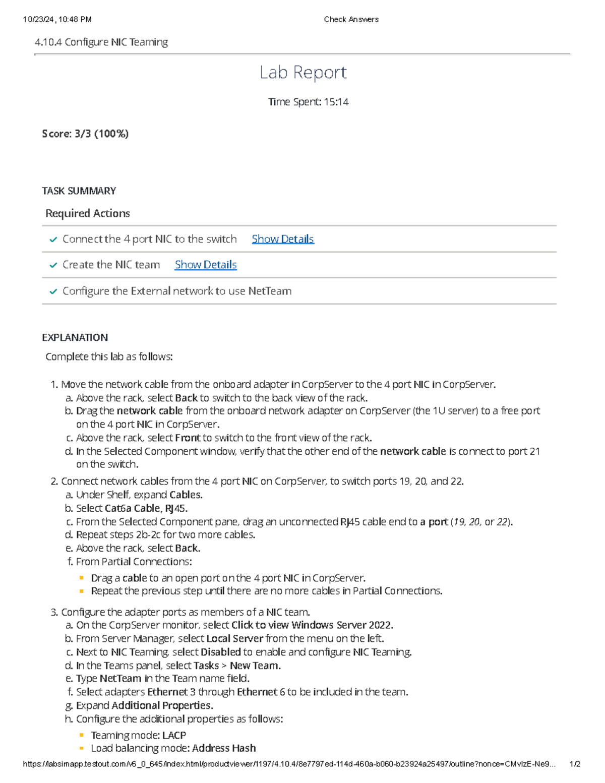4.10 NIC Teaming Lab Report and Configuration Guide - Studocu