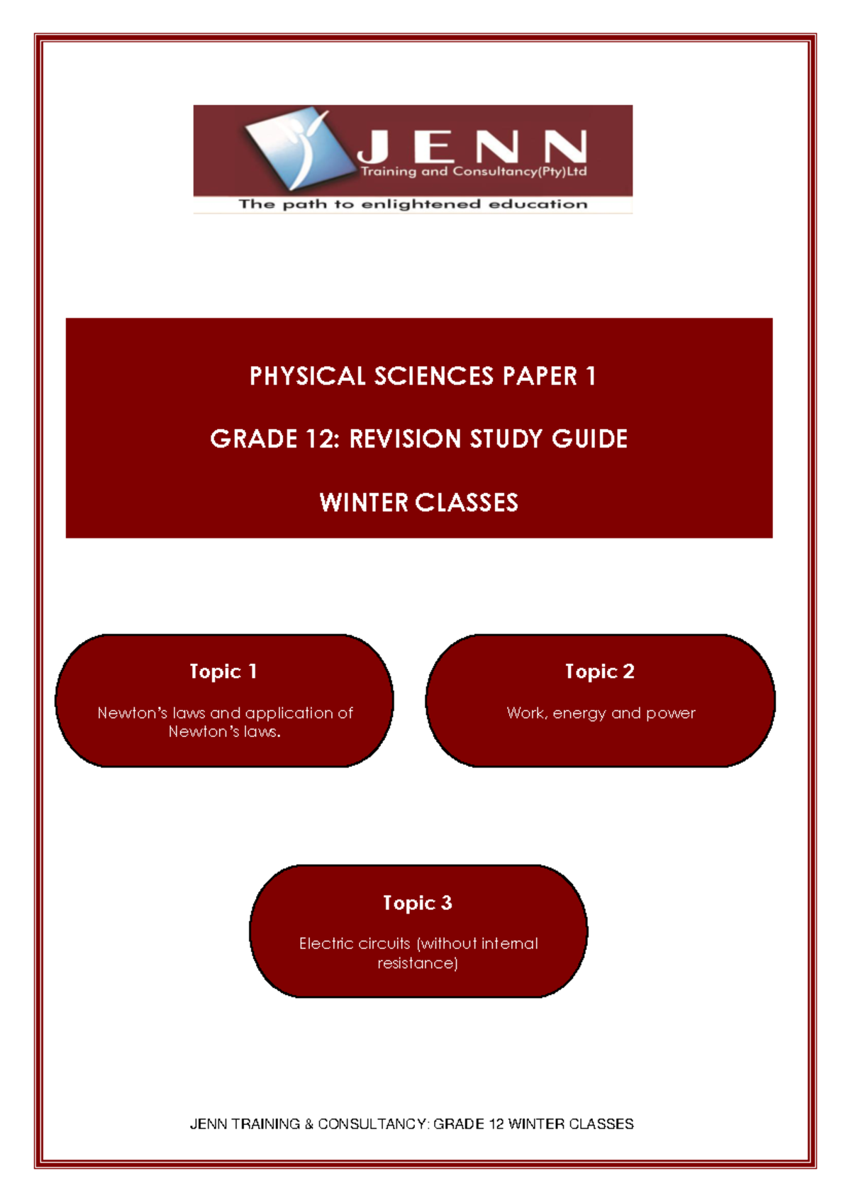 Physical Sciences Paper 1 Study Guide for Winter Classes 2018 (241007 ...