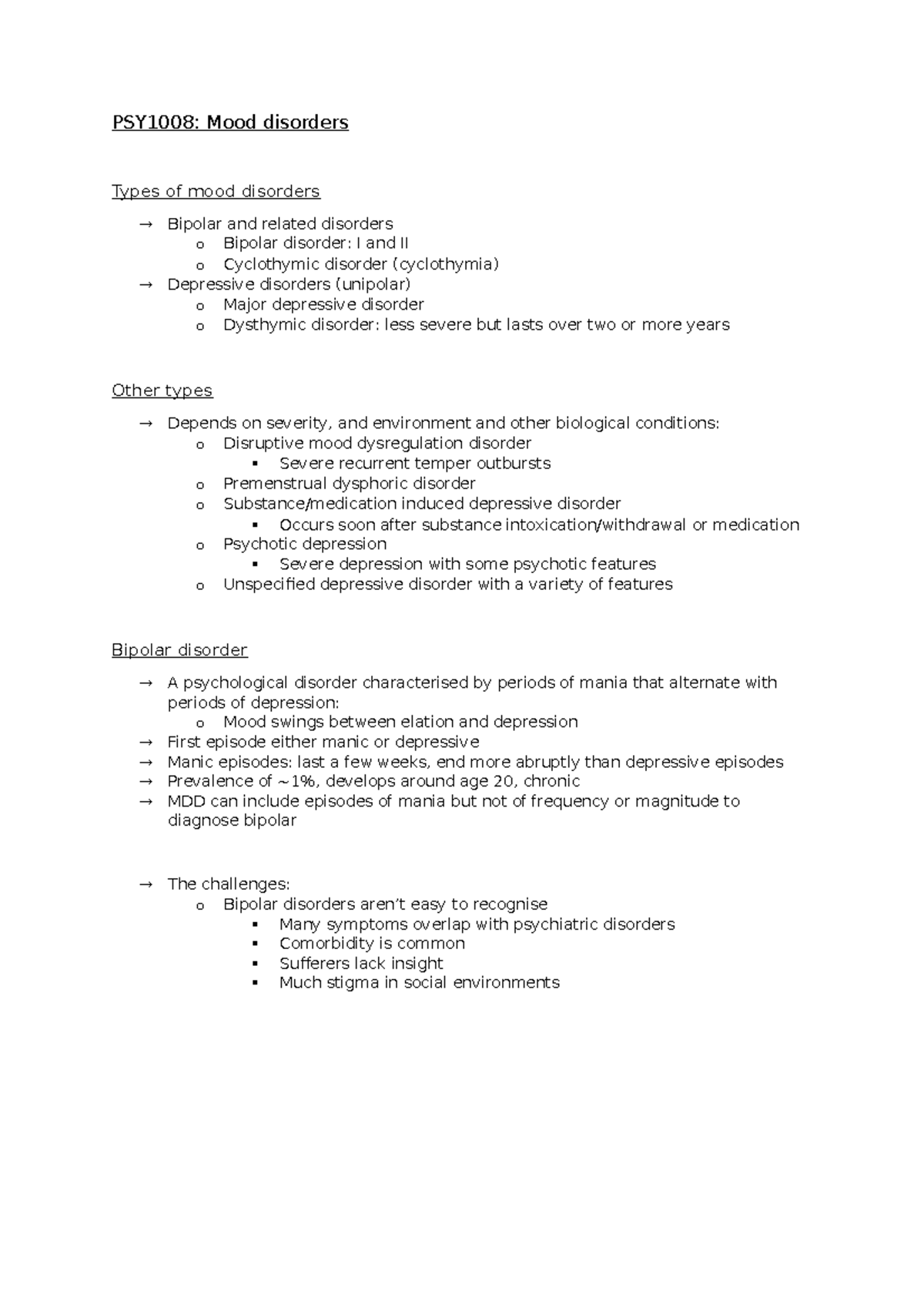 Personality and Abnormal Psychology: Mood Disorders - PSY1008: Mood ...