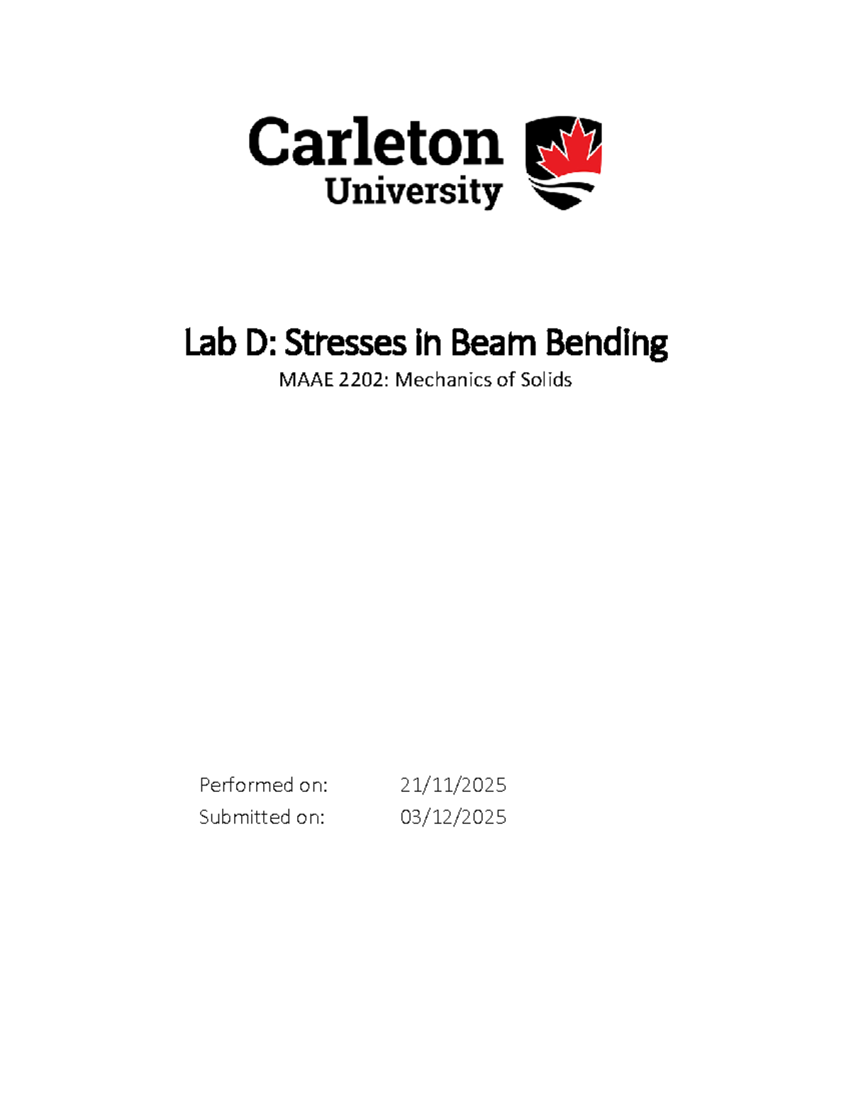 MAAE 2202 Lab D: Beam Bending Stress Analysis and Results - Studocu