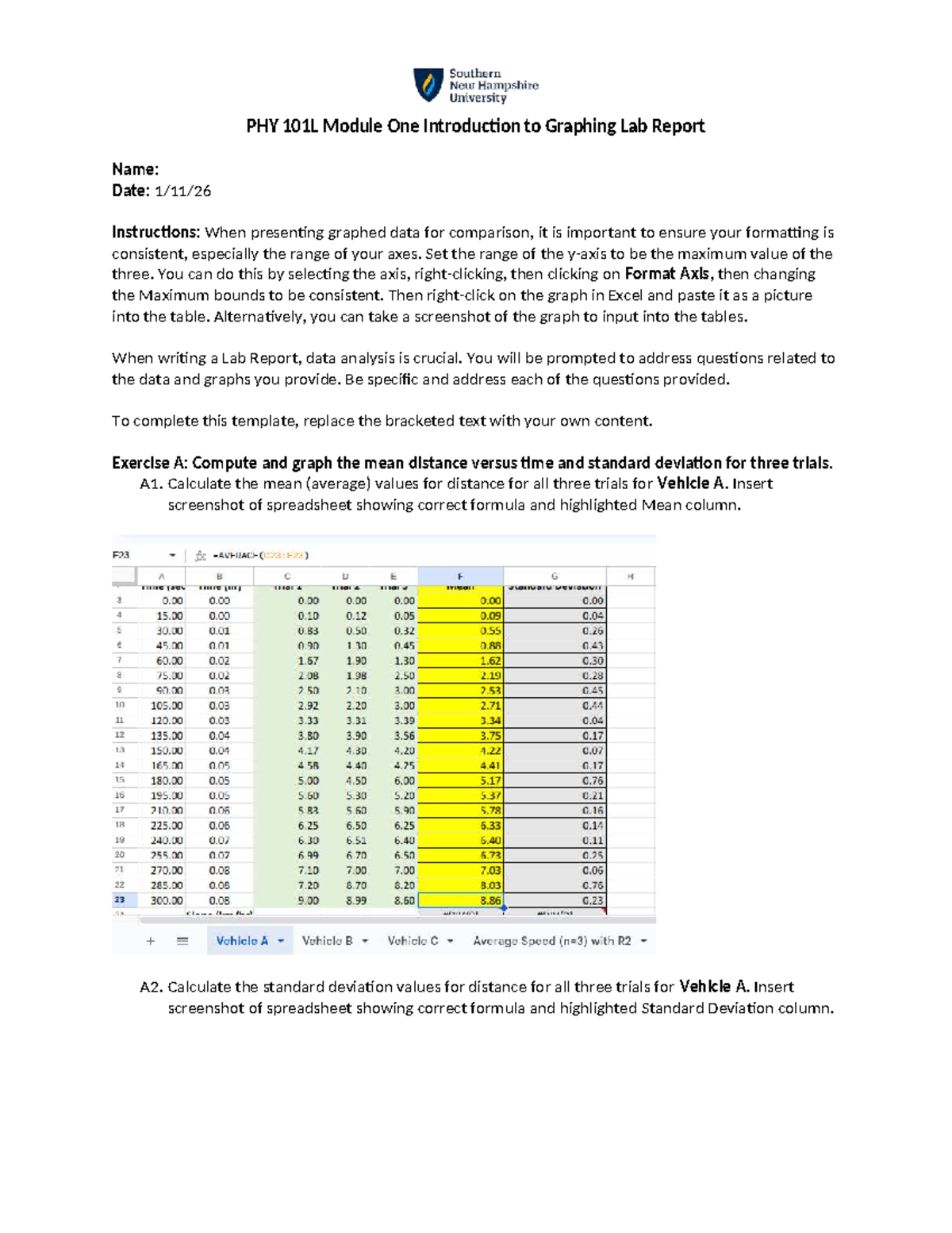PHY 101L Lab Report: Introduction to Graphing & Data Analysis - Studocu