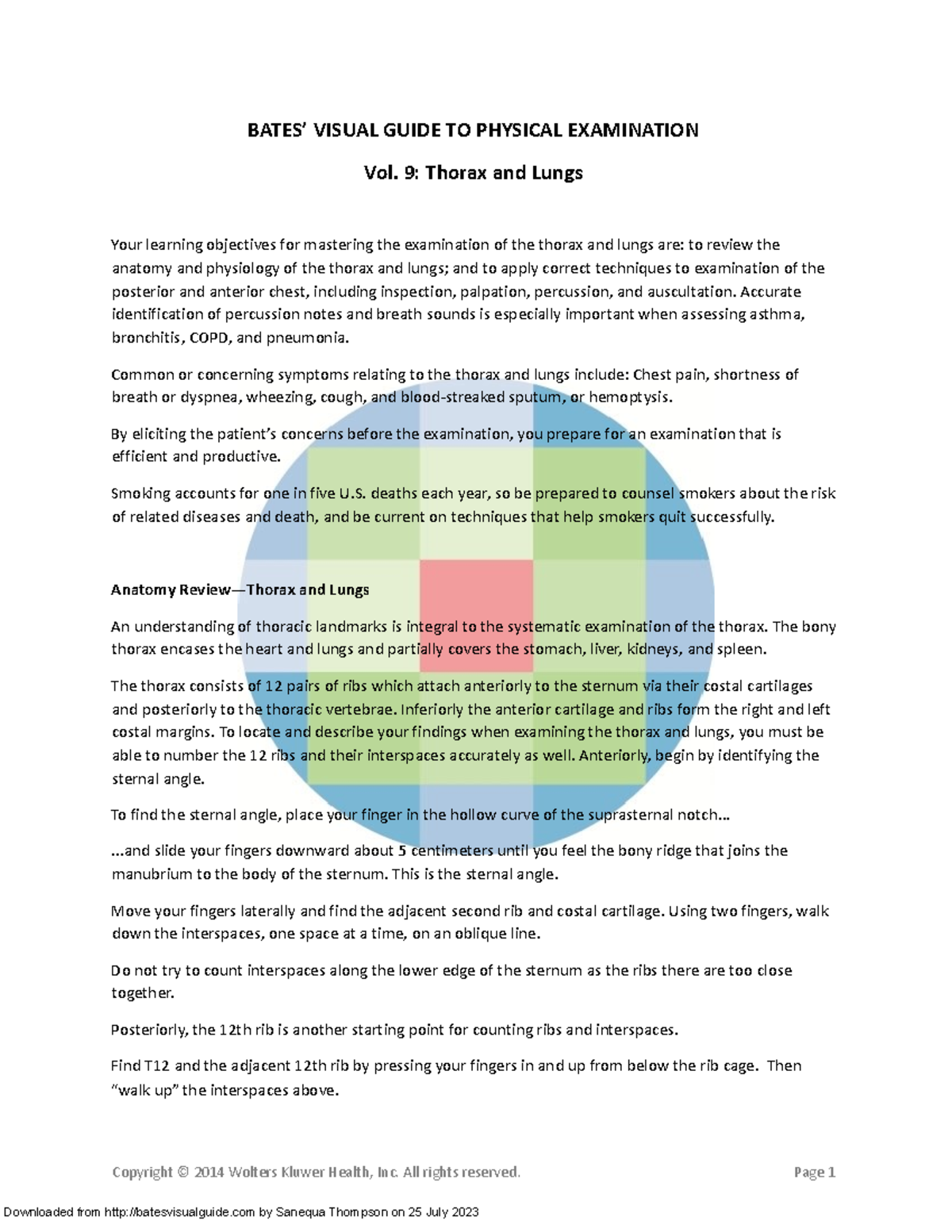 Lww bates 09 thorax and lungs transcripts final - BATES’ VISUAL GUIDE ...