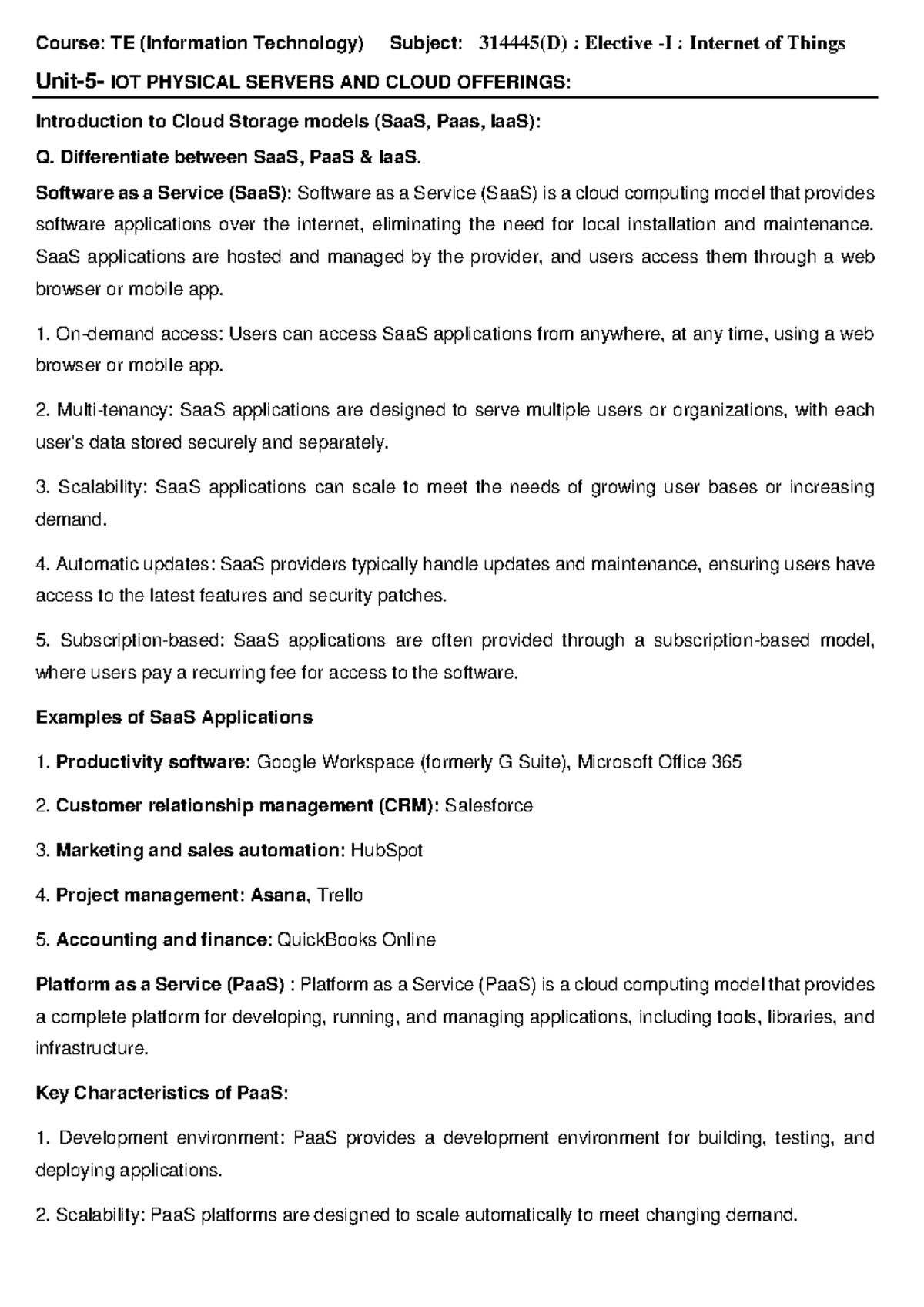 TEIT-Unit 5: Cloud Computing Models & IoT Security Insights - Studocu