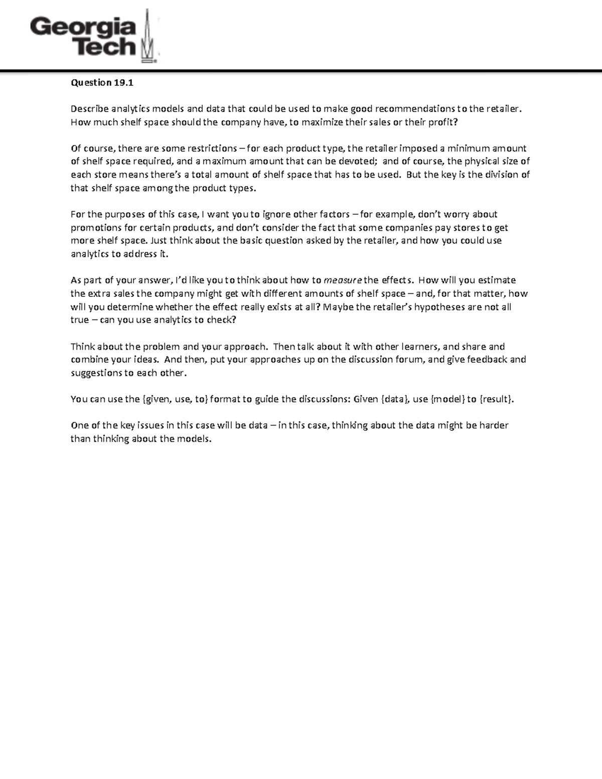 Homework 13: Analytics Models for Retail Shelf Space Optimization - Studocu