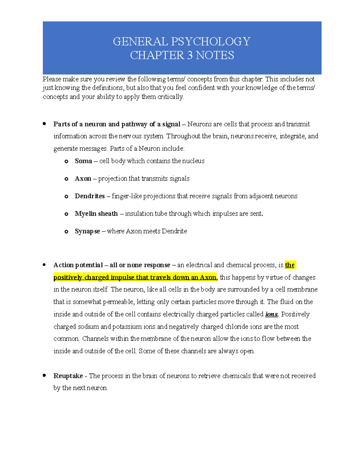 Chapter 3 Notes - Psychology Perspectives & Connections (Gen Psych ...