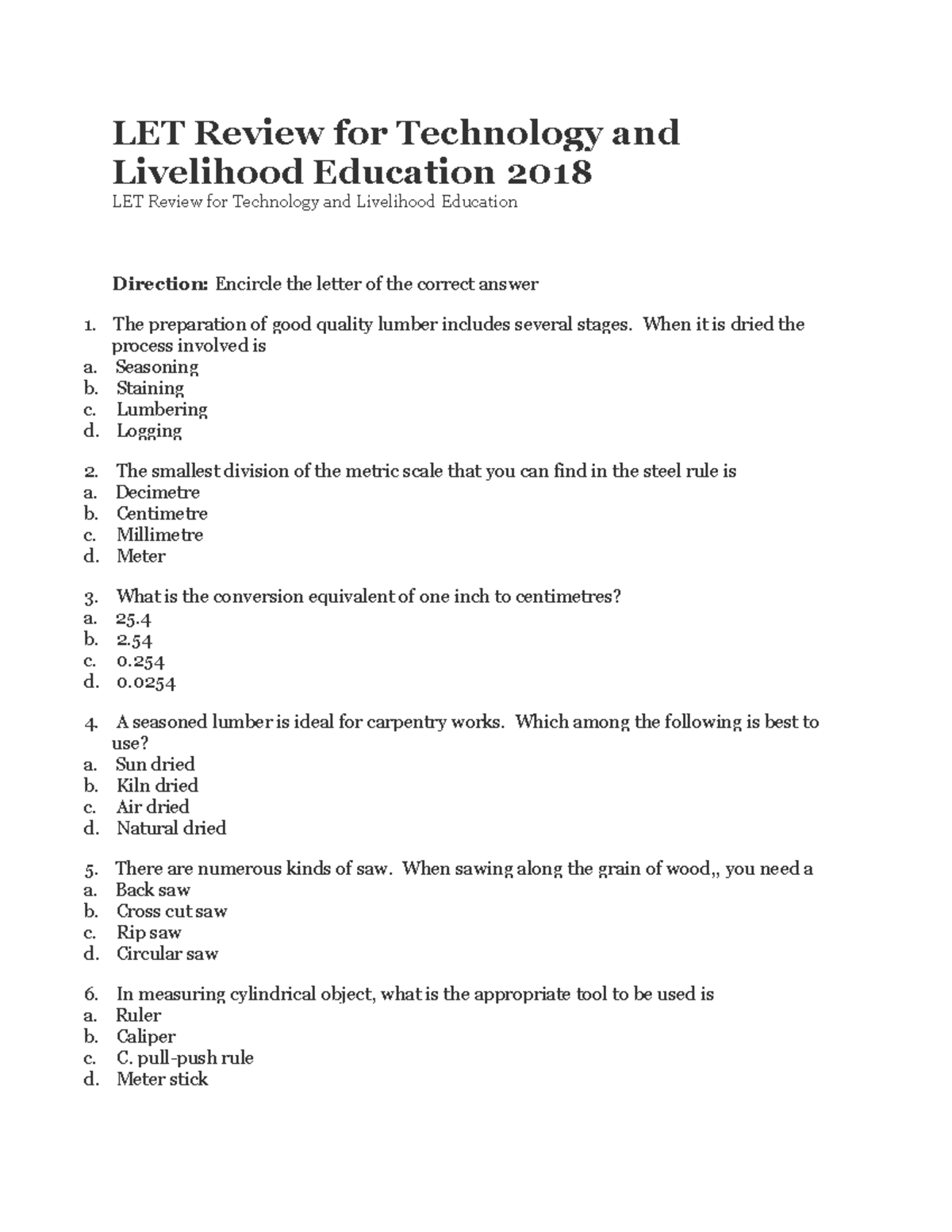 LET Review for Technology and Livelihood Educ - LET Review for ...