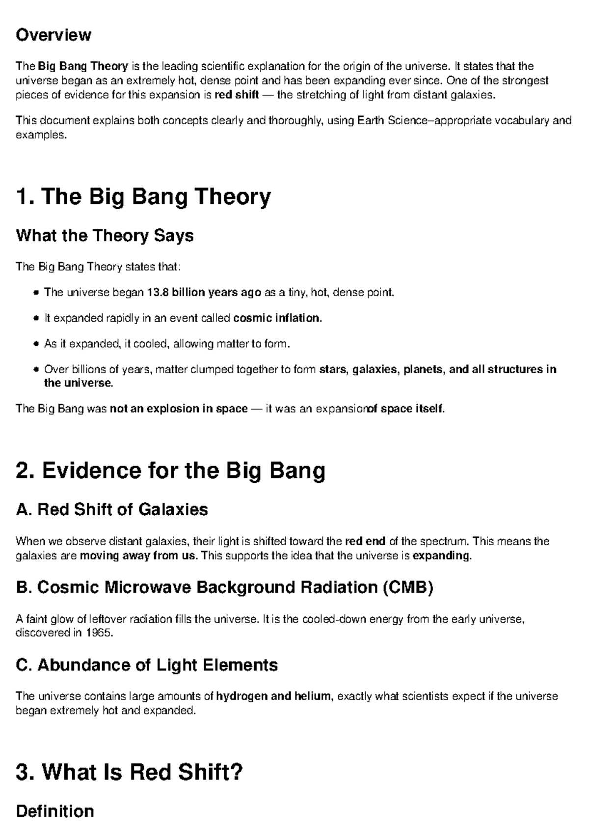 Big Bang Theory Overview: Expansion Evidence & Concepts - Studocu