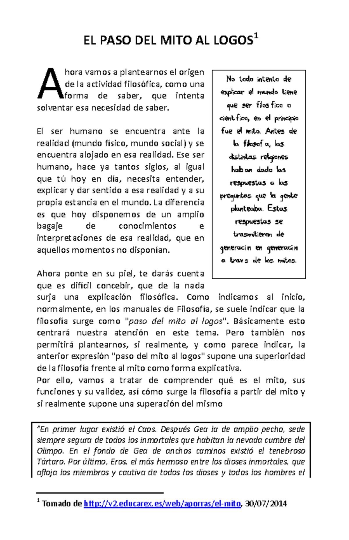 Del Mito al Logos: Orígenes de la Filosofía y su Evolución - Studocu
