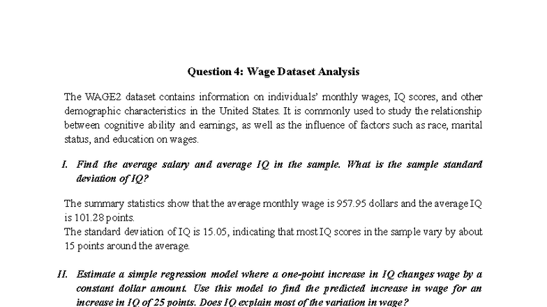 WAGE2 Dataset Analysis: Wage & IQ Relationship Insights - Studocu