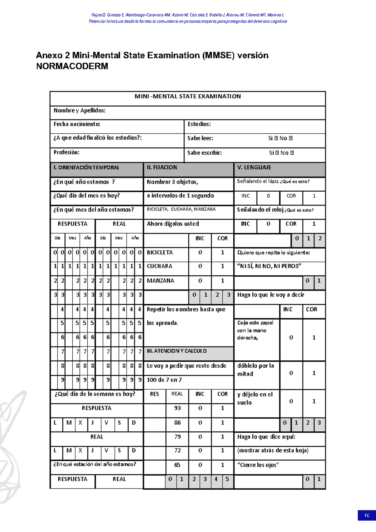 Mini-Mental State Examination (MMSE) - Evaluación Cognitiva Completa ...