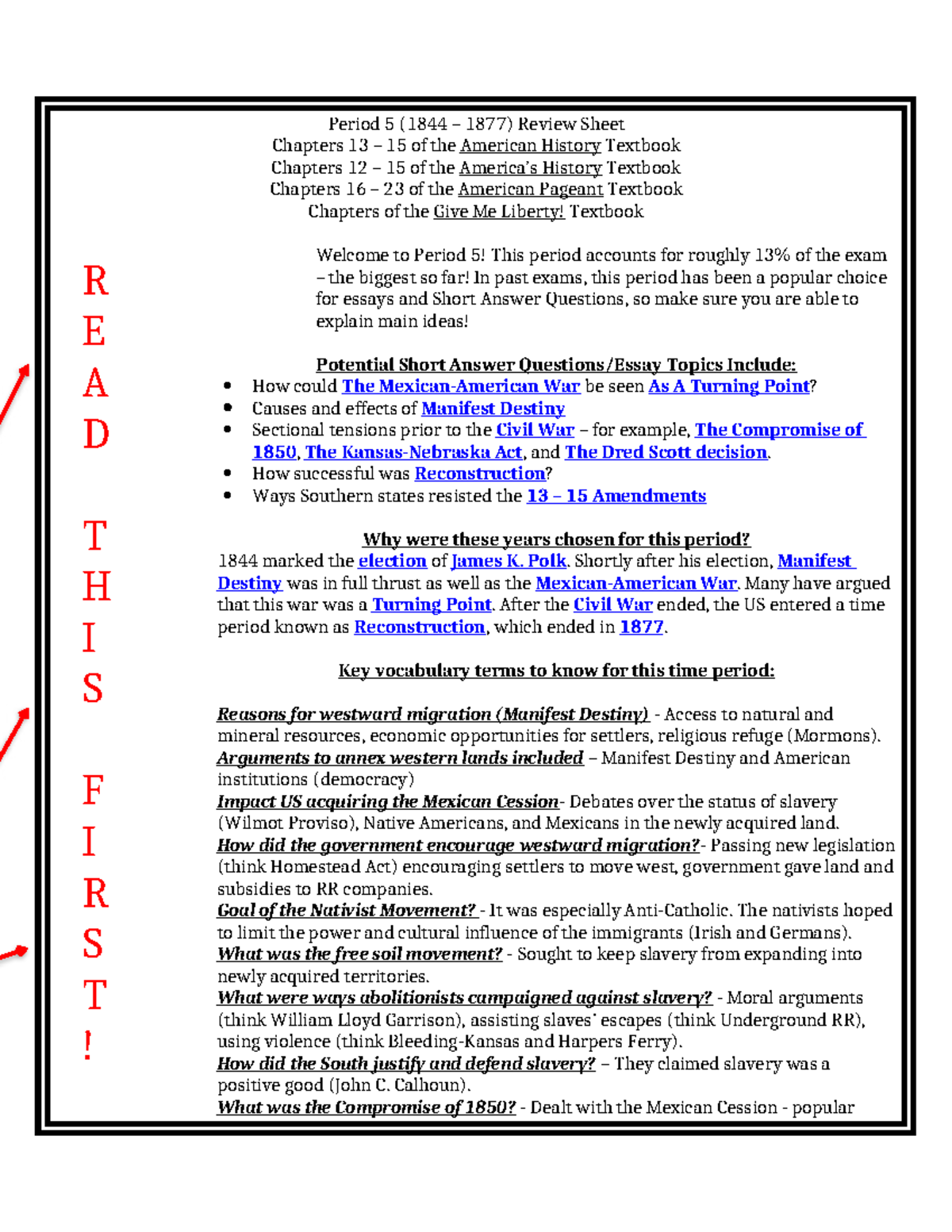 Period 5 1844 – 1877 Review Sheet - Period 5 (1844 – 1877) Review Sheet ...