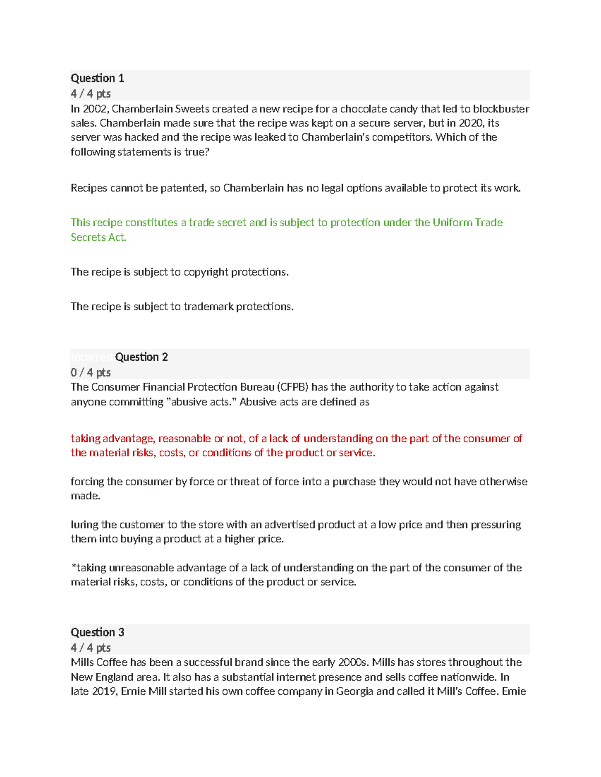 LEG100 Week 10 Quiz on Chapters 24 & 27: Legal Protections Explained ...