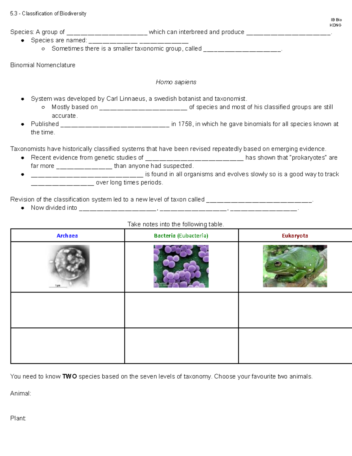 5.3 Classification of Biodiversity: Taxonomy & Species Overview IB Bio ...