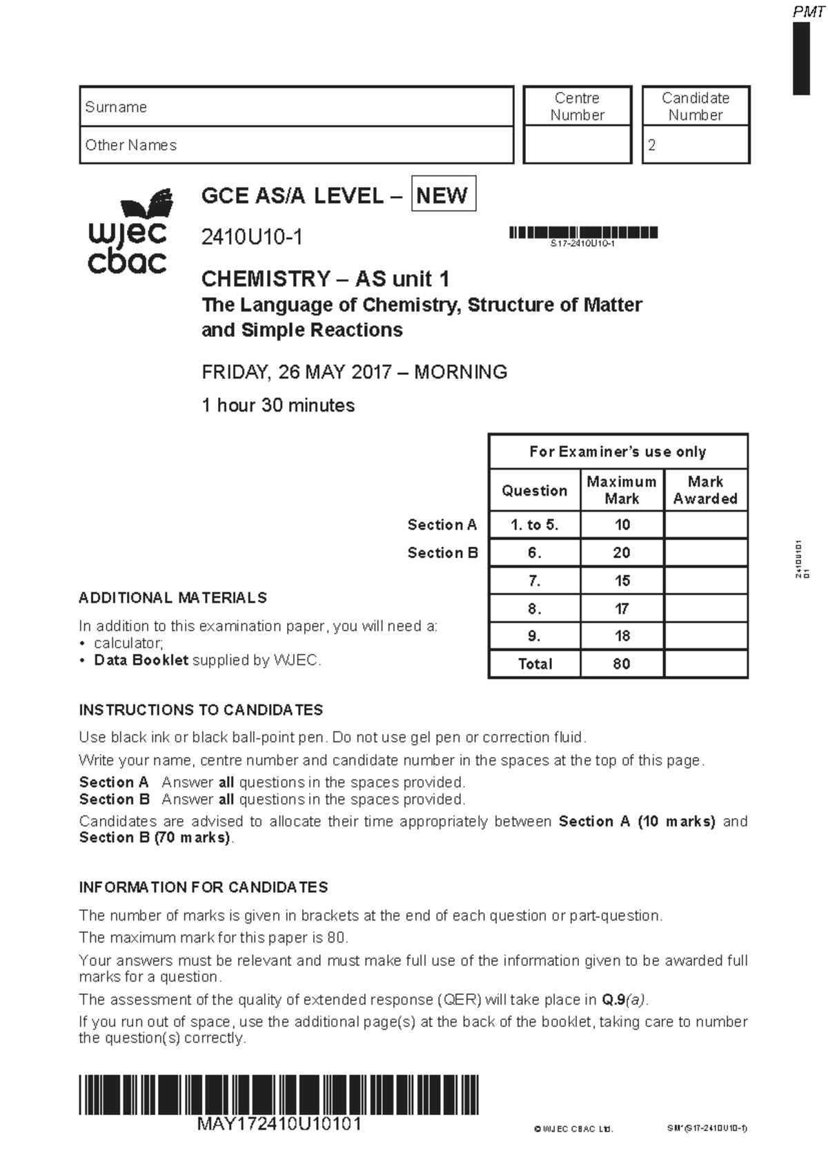 June 2017 QP - AS Level Chemistry Unit 1: Language of Chemistry ...