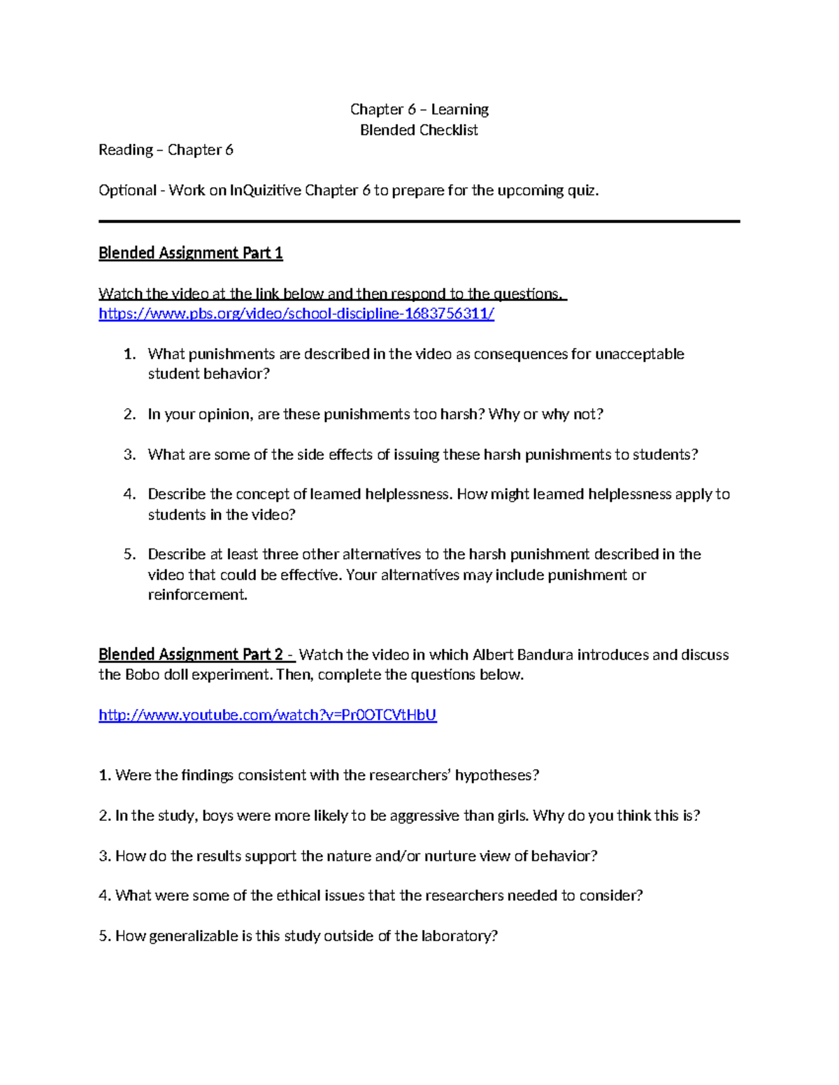 Chapter 6 blended assignment - Chapter 6 – Learning Blended Checklist ...
