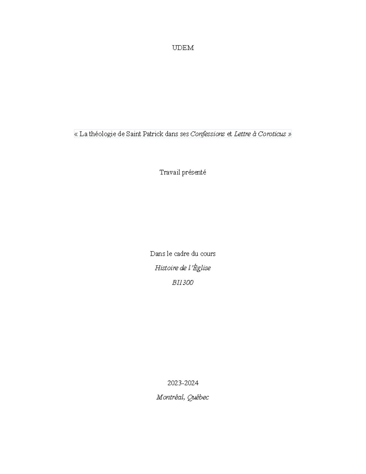 La théologie de Saint Patrick dans ses Confessions et Lettre à ...