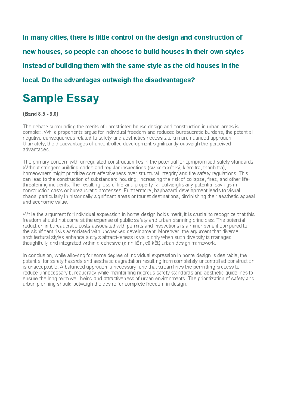 In Many Cities: Writing Task 2 Essay on House Design Issues - Studocu