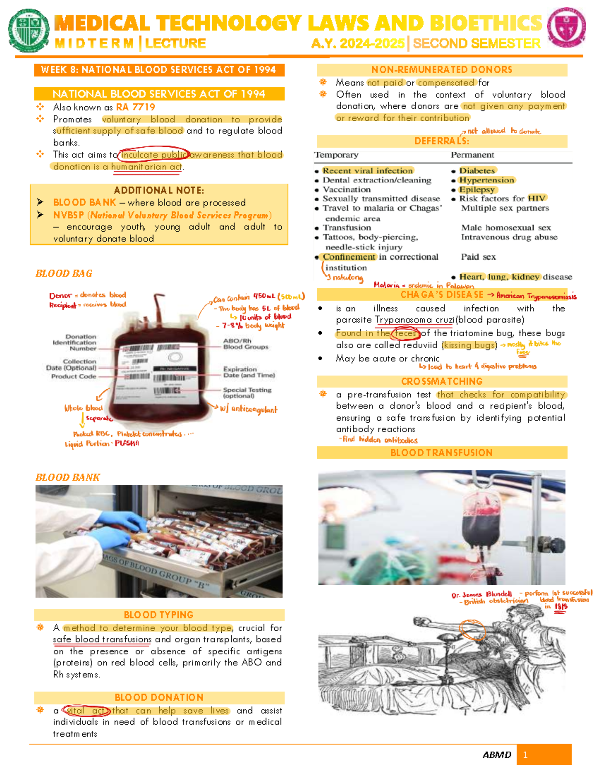 WEEK 8 - Insights into the National Blood Services Act of 1994 (ABMD 1 ...