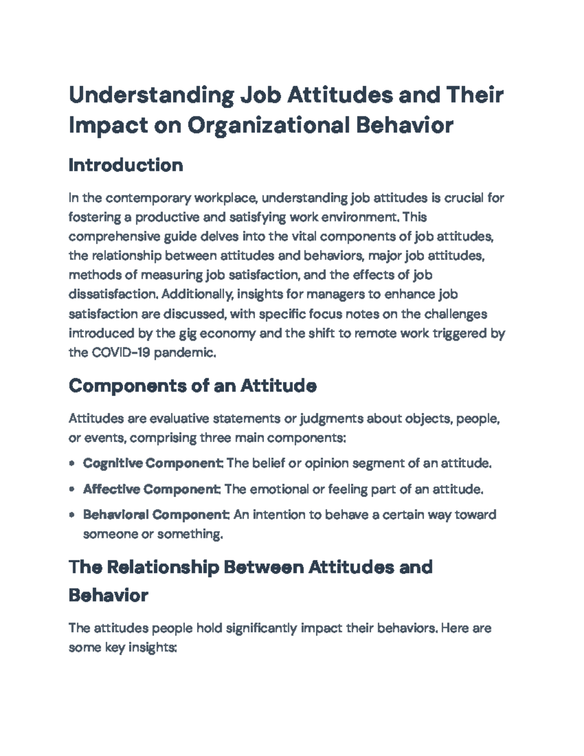 Understanding Job Attitudes: Effects on Org Behavior & Satisfaction ...