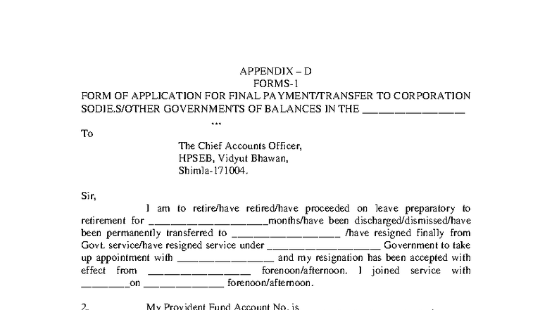 APPENDIX D: APPLICATION FORM FOR FINAL PAYMENT OF PROVIDENT FUND - Studocu