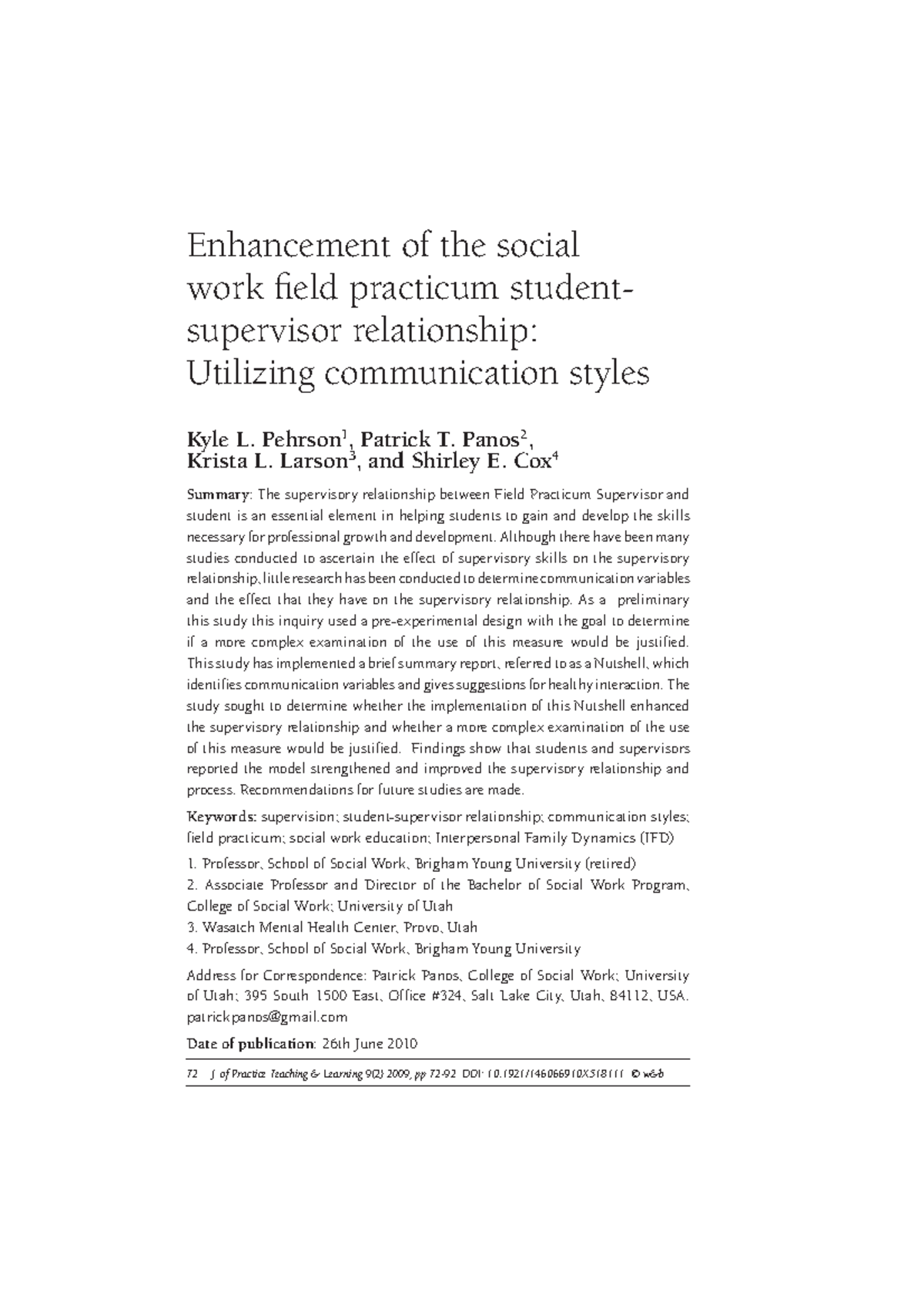 Enhancement of Social Work Field Practicum Relationships: A Study on - Studocu