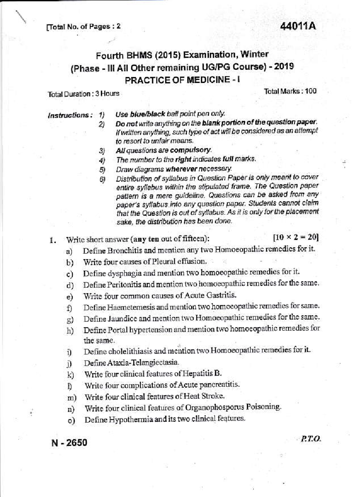 4 BHMS 2015 - Practice of Medicine Exam Notes (Summer 2020) - Studocu