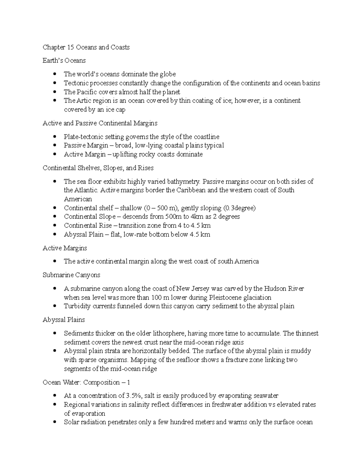 Chapter 15 Geo - PowerPoint Notes - Chapter 15 Oceans and Coasts Earth ...